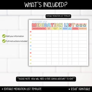 Medication Supplement List Tracker Log Chart Printable Template ...