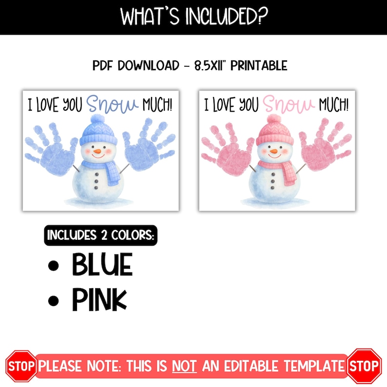Snowman Handprint Craft Printable, I Love You Snow Much, Blue Winter ...