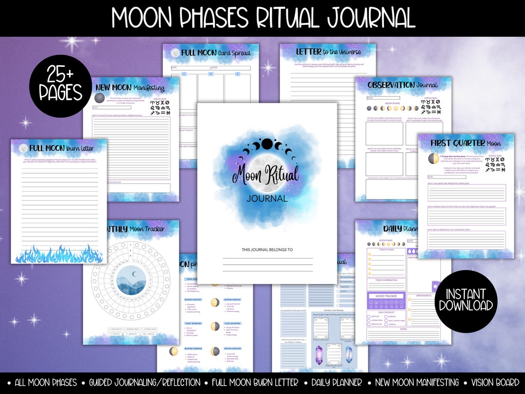 Monthly New Moon & Full Moon Journal Planner, Crystal Moon ...