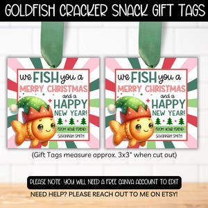 Holiday Goldfish Cracker Kids Teacher Class Treat Gift Tags, Editable ...