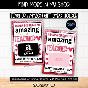 Valentine's Day Teacher Coffee Gift Card Holder Pink Red Card Tag ...