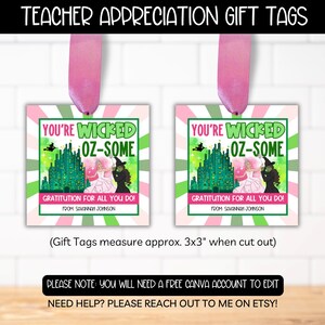Wicked Thank You Gift Tags Template, Oz Theme Editable Appreciation Tag ...