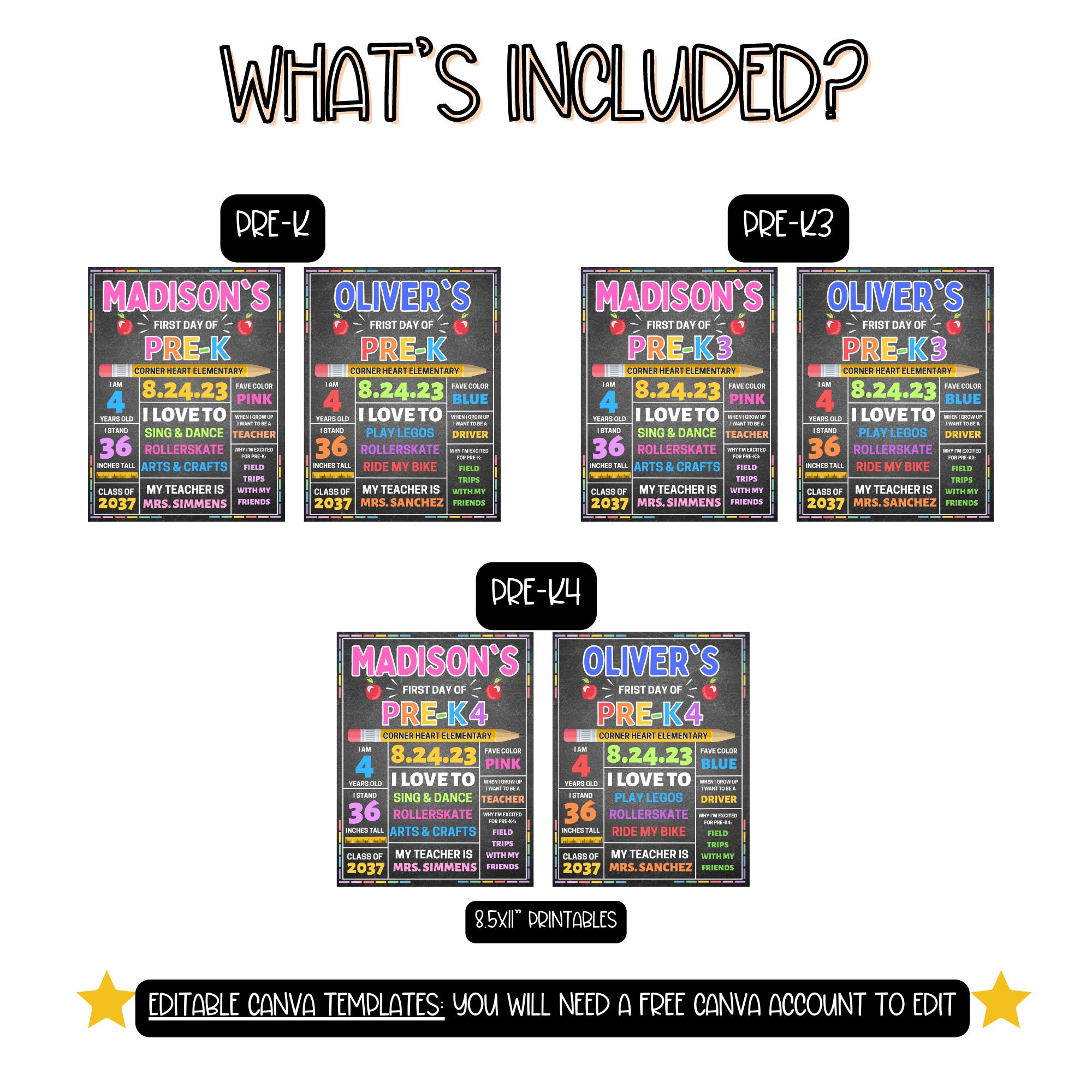 First Day of Pre-k Sign Printable, First Day of Pre-k3 Pre-k4 School ...