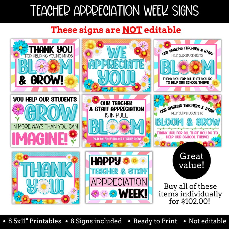 Bloom Flower Teacher Staff Appreciation Week Theme Flyer Poster Sign ...