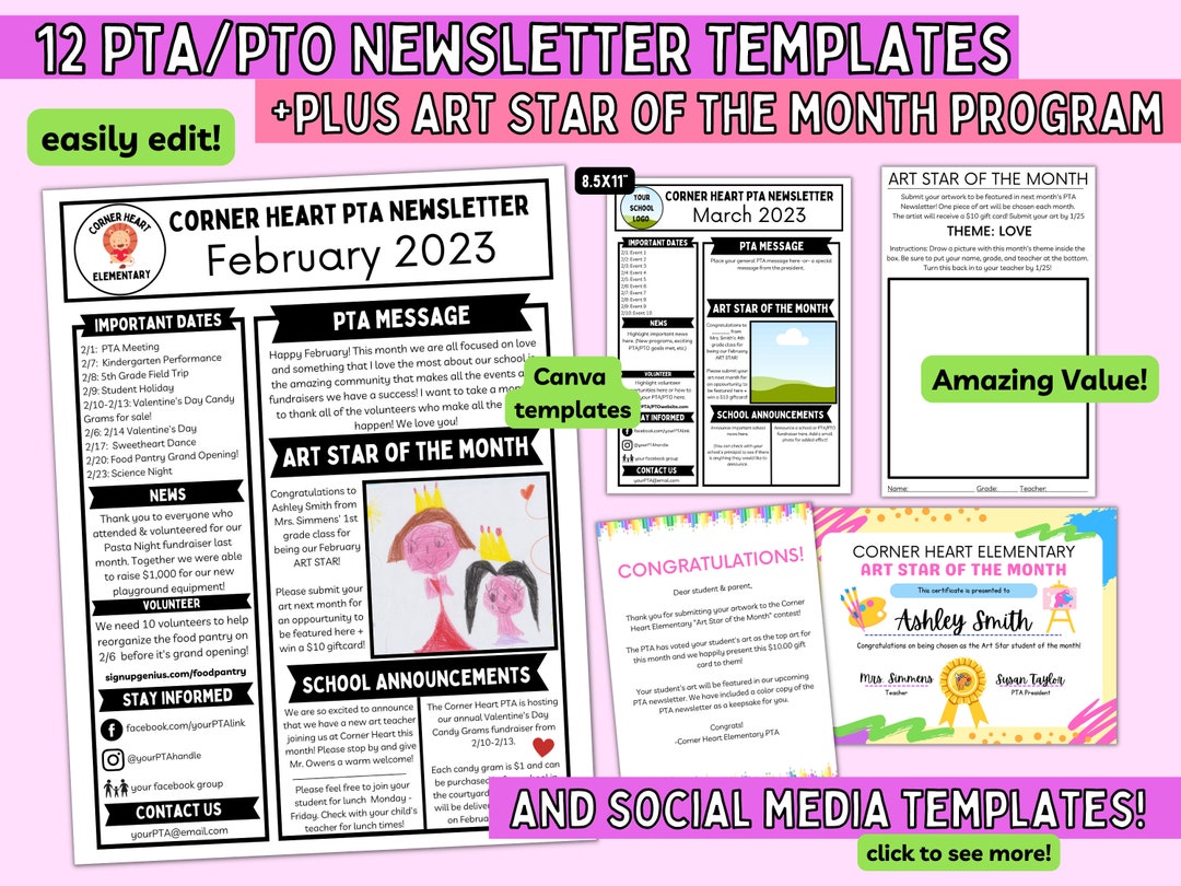 PTA PTO Newsletter Template School Newsletter Template Pta - Etsy
