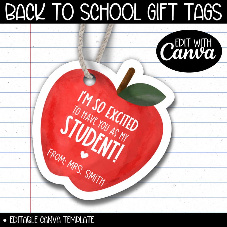 1st Day of School Student Cute Apple Gift Tag, Apple Gift From Teacher ...
