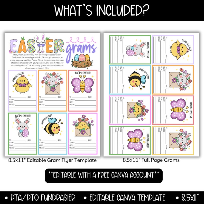 PTA PTO Easter Candy Grams Template Fundraiser, Bunny Grams, Spring ...