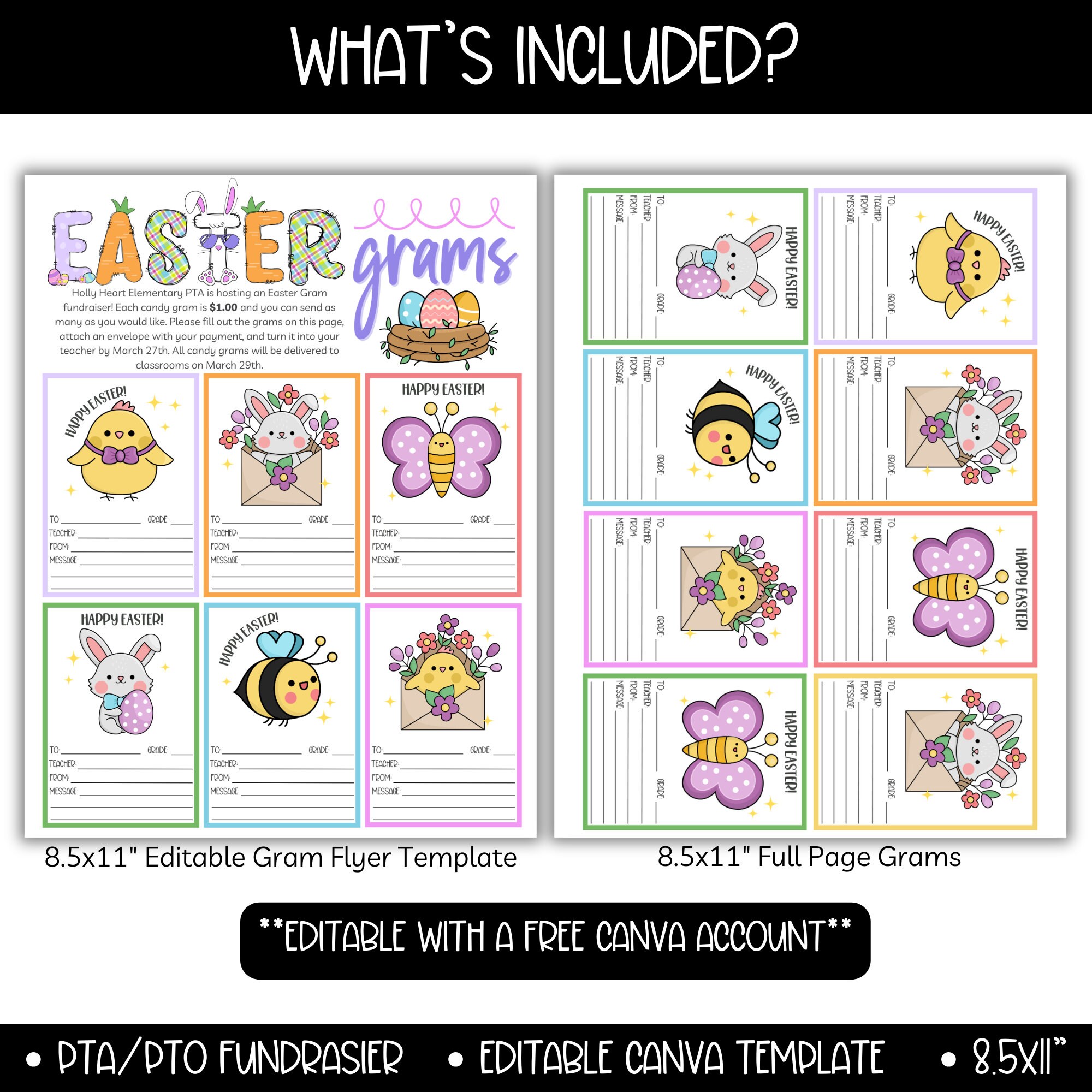 PTA PTO Easter Candy Grams Template Fundraiser, Bunny Grams, Spring ...