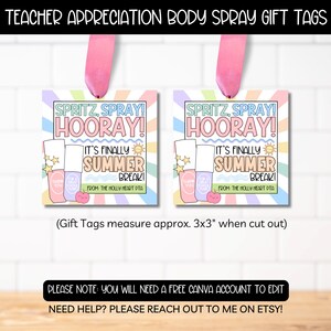 Teacher Staff Appreciation Scent Body Spray Purfume Gift Tag, Spritz ...
