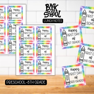 First Day of School Lunchbox Notes for Girls Boys Kindergarten First ...