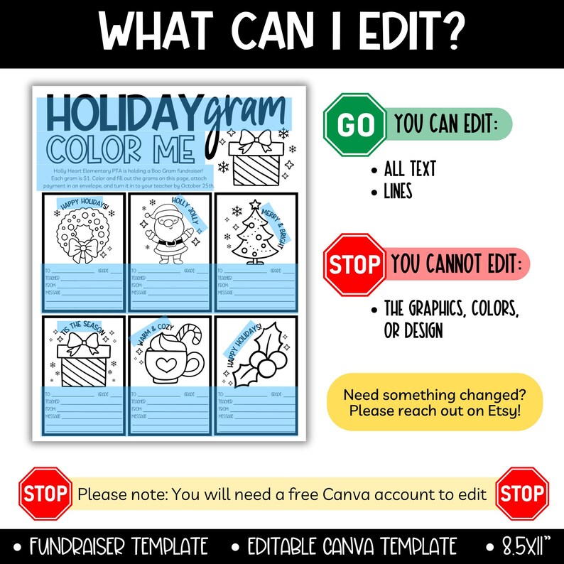 Holiday Christmas Candy Grams Fundraiser Flyer Template, Black White ...