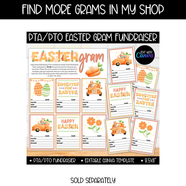 PTA PTO Spring Candy Grams Template Fundraiser, Bunny Grams, Easter ...