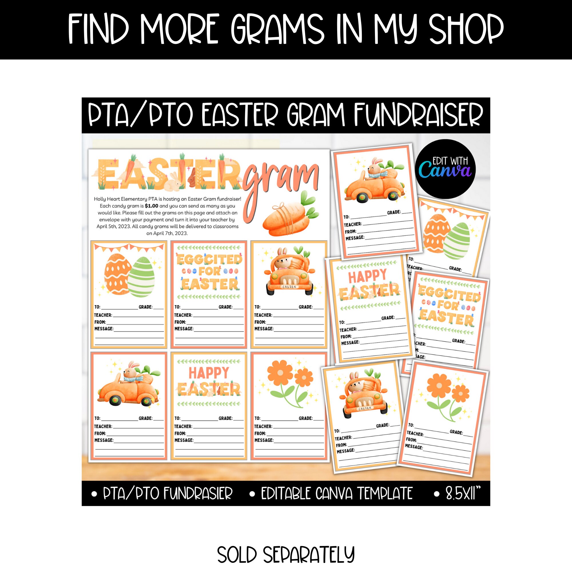 PTA PTO Spring Candy Grams Template Fundraiser, Bunny Grams, Easter ...