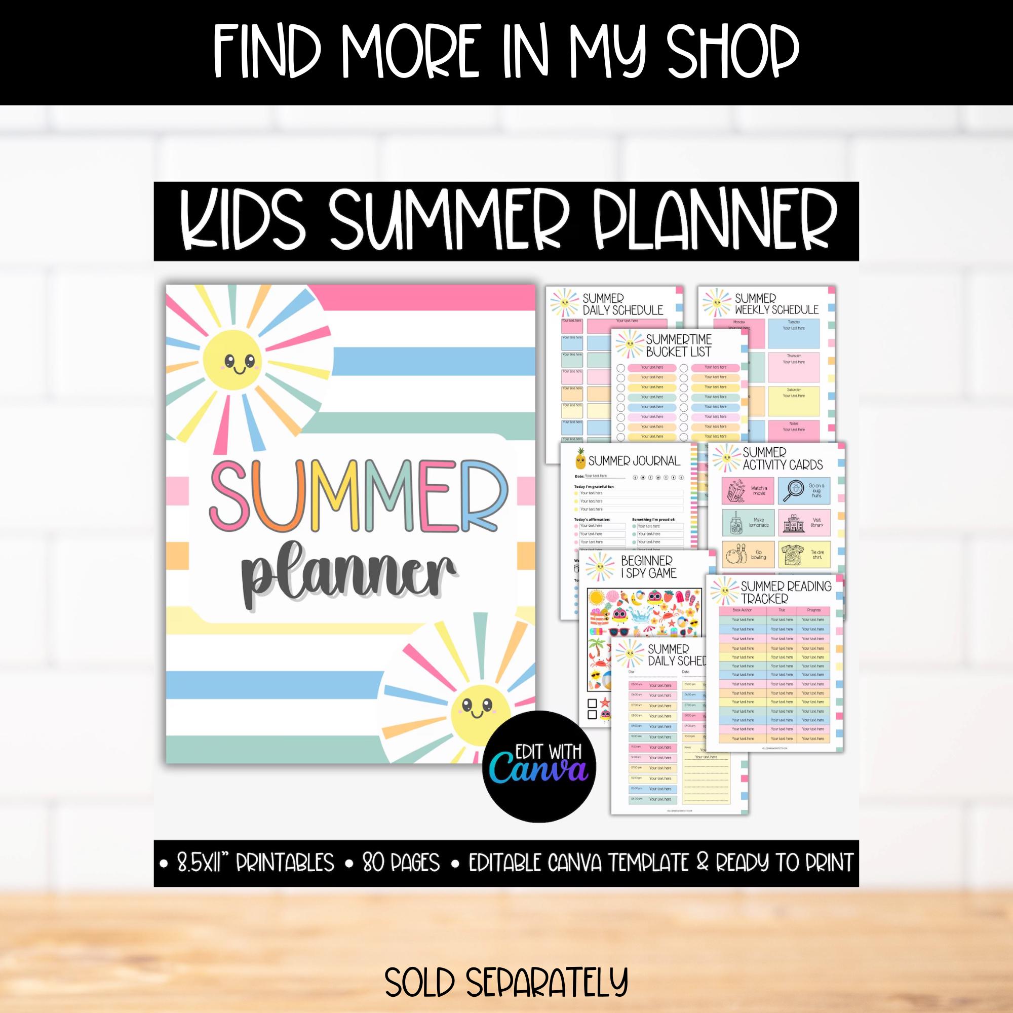 Editable Summer Bucket List for Kids, Summer Family Bucketlist Planner ...