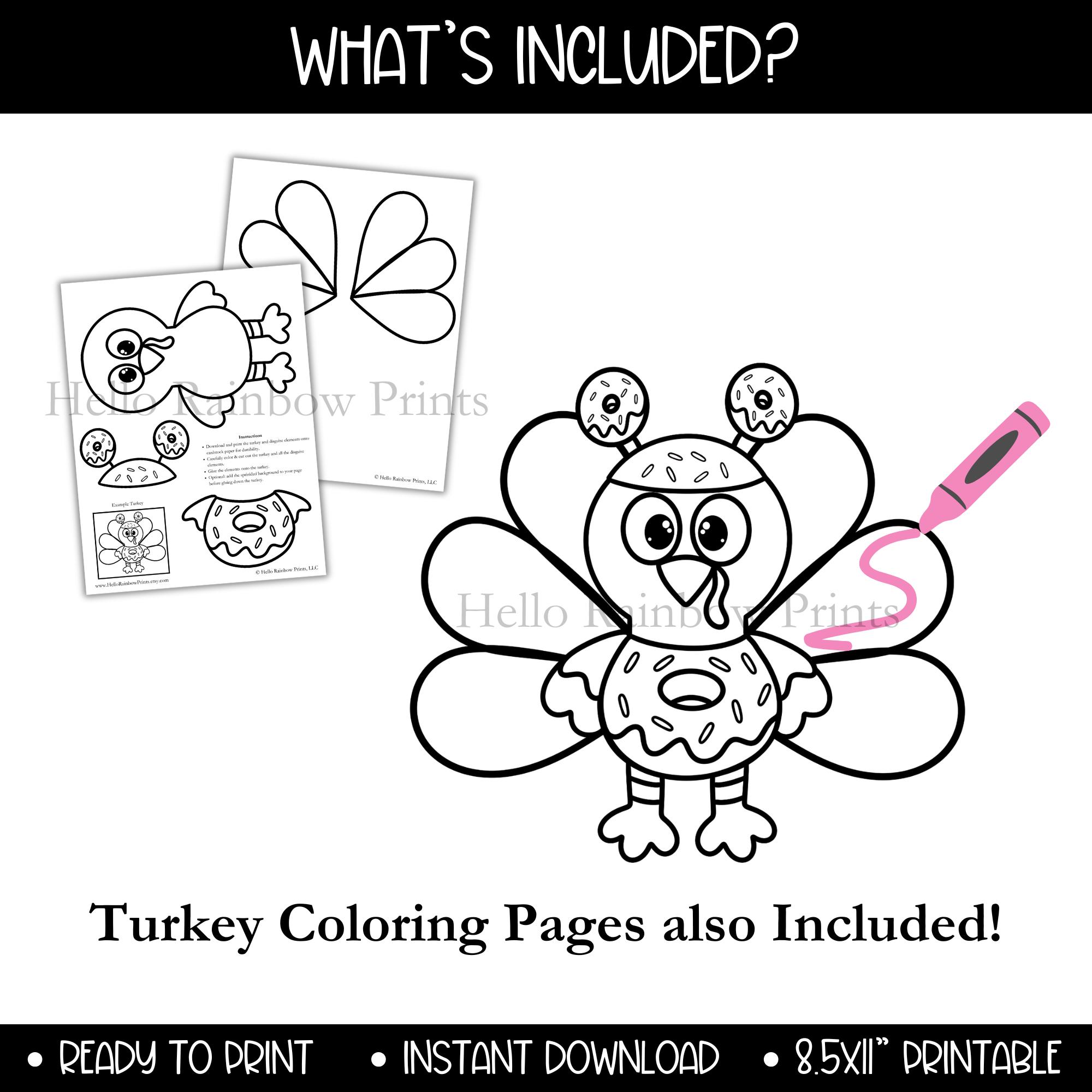 Donut Sprinkle Turkey Disguise Printable Craft Kit, Doughnut Coloring ...