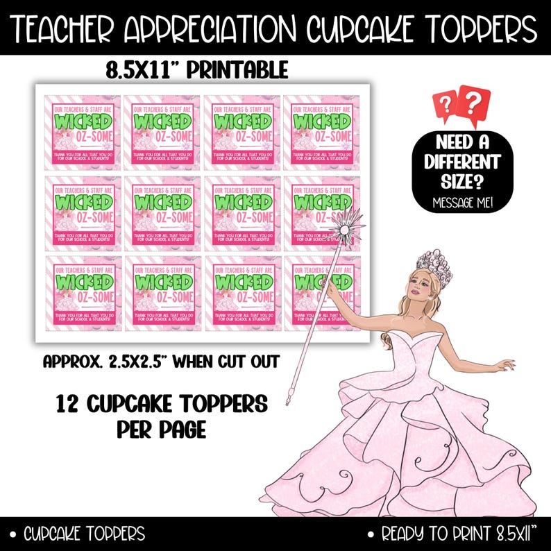 Wicked Teacher Appreciation Week Theme Cupcake Toppers, Wizard of Oz ...