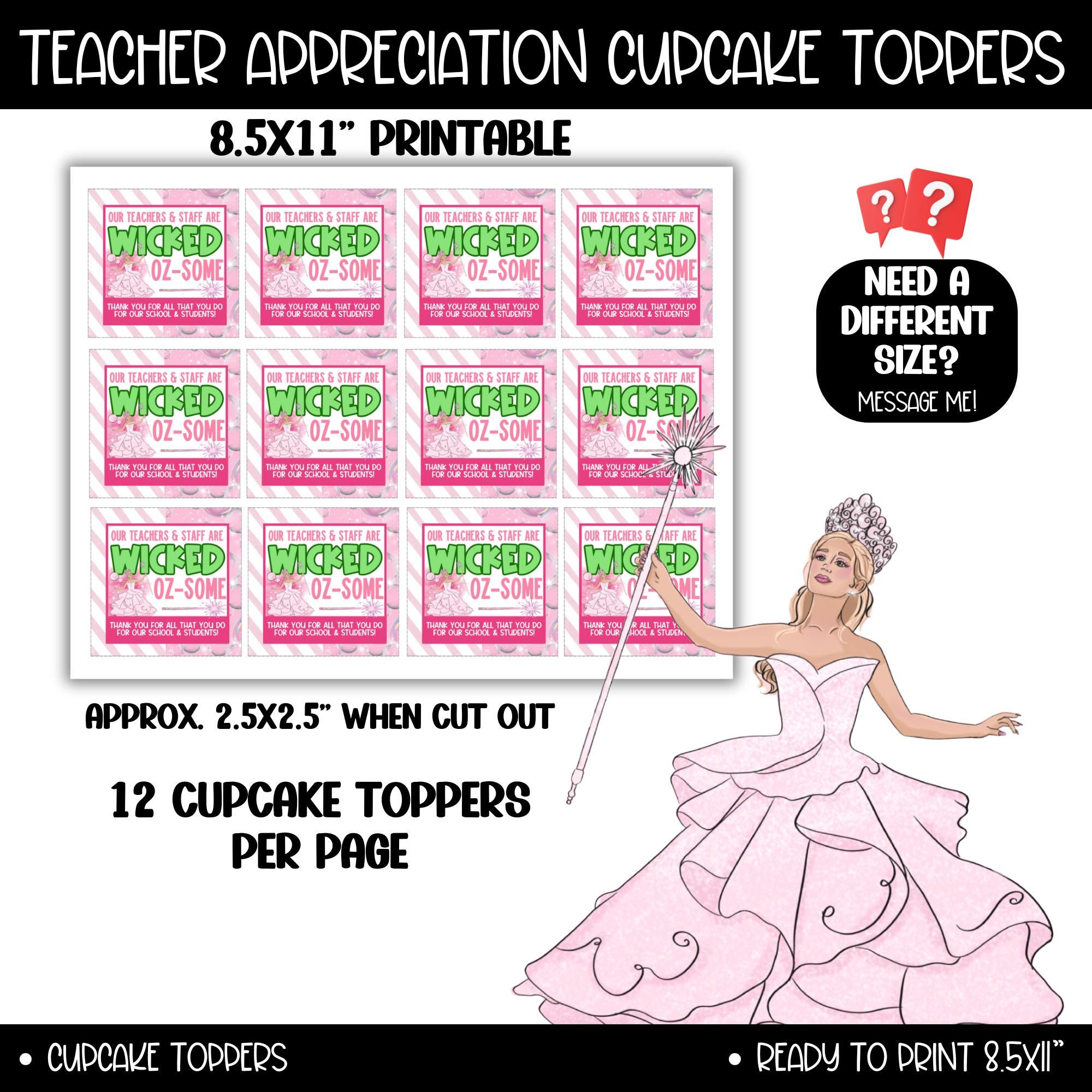 Wicked Teacher Appreciation Week Theme Cupcake Toppers, Wizard of Oz ...
