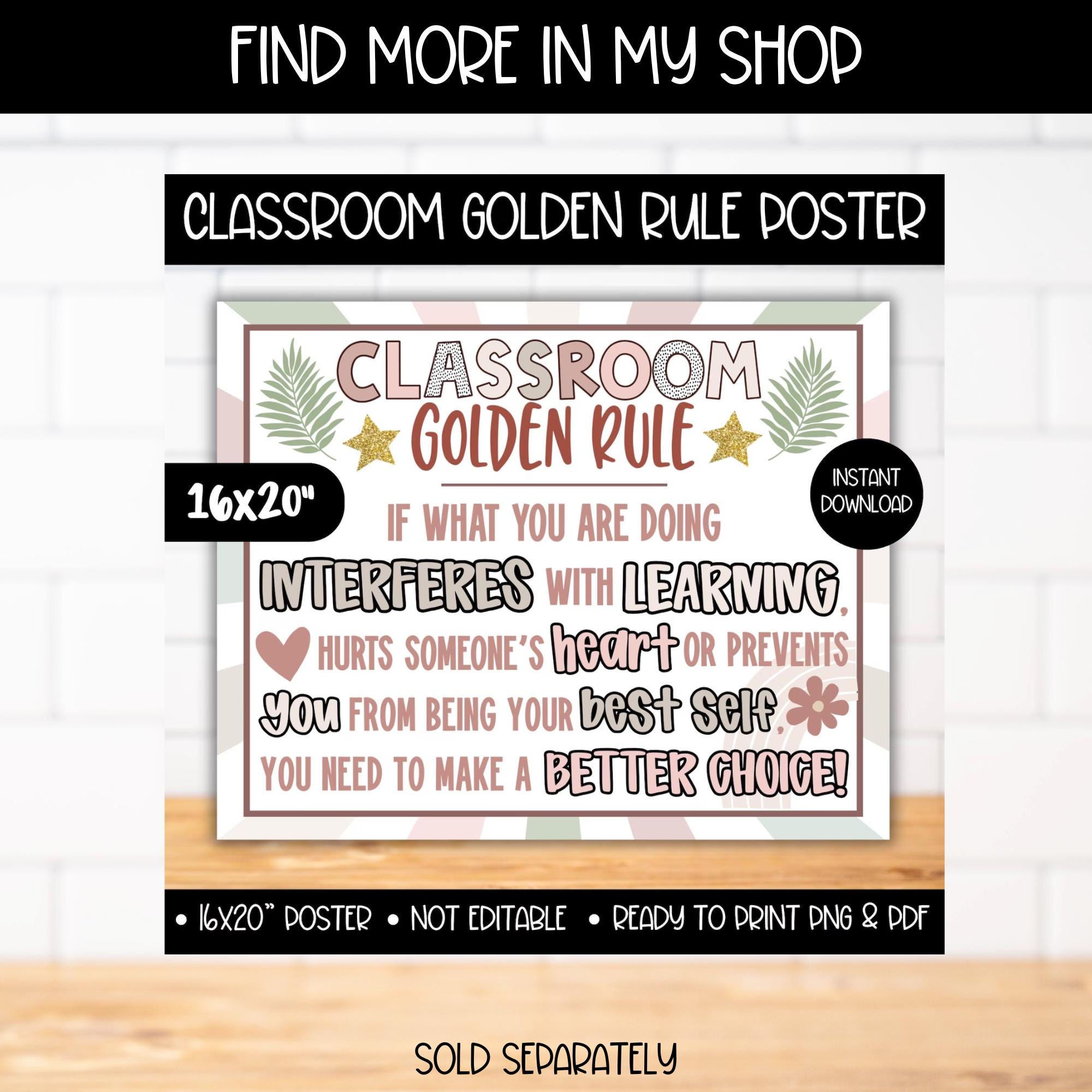 Pastel Rainbow Classroom Golden Rule Poster, Kindergarten Class Rules ...