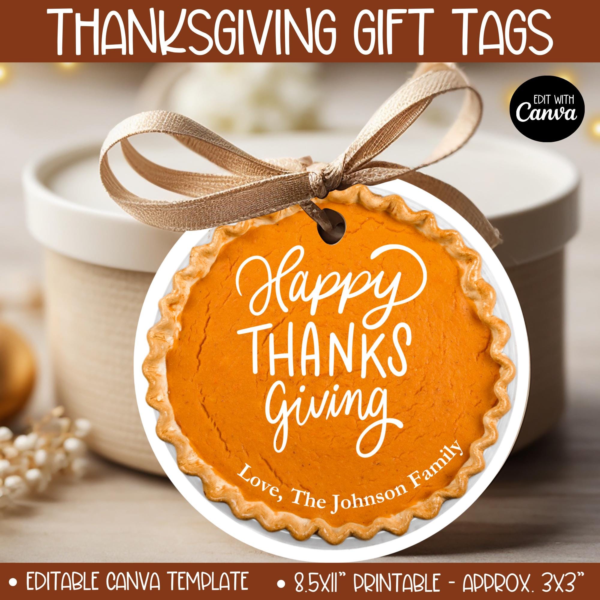 Editable Thanksgiving Round Gift Tags for Kids Teachers Employees ...