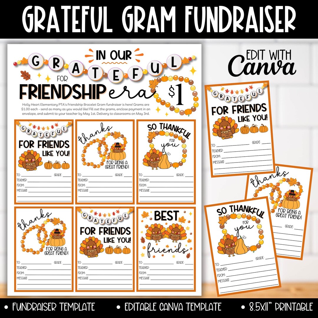 Gratitude Gram Bracelet Fundraiser Flyer Template, Grateful Era Grams ...