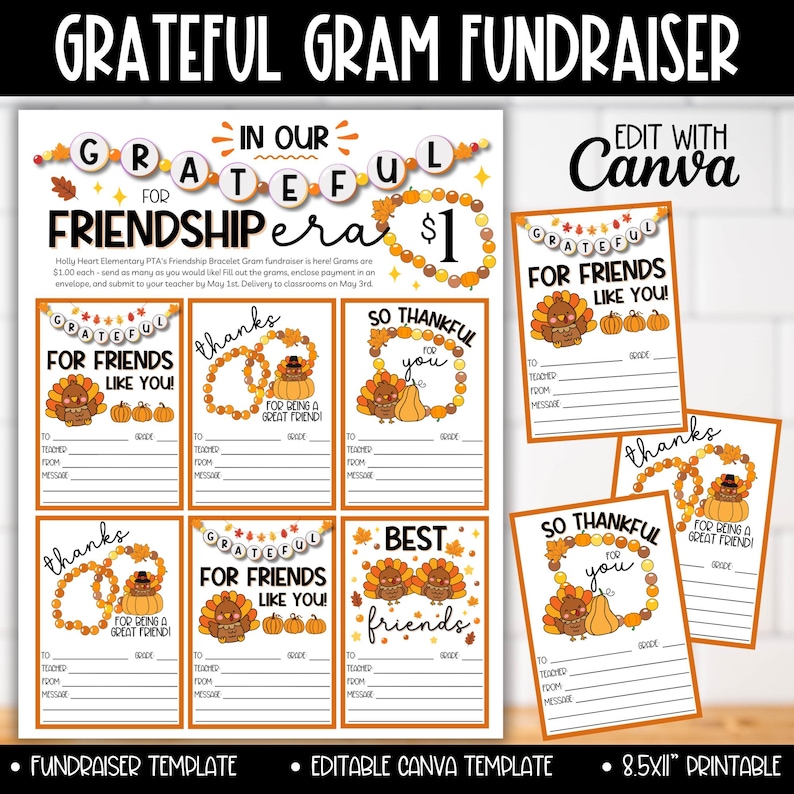 Gratitude Gram Bracelet Fundraiser Flyer Template, Grateful Era Grams ...