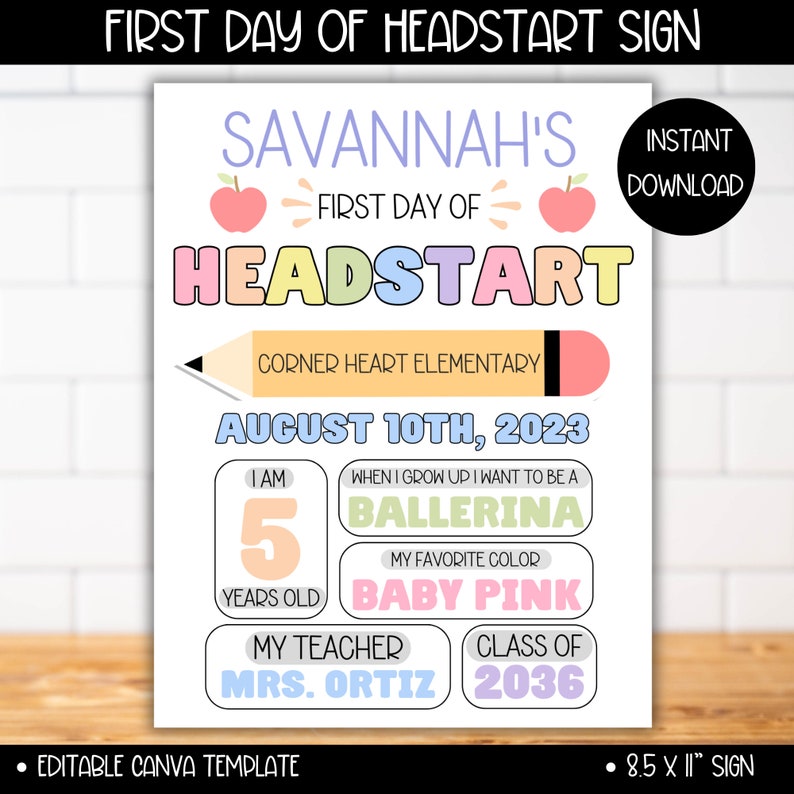 First Day of Headstart Sign Printable, First Day of Headstart School ...