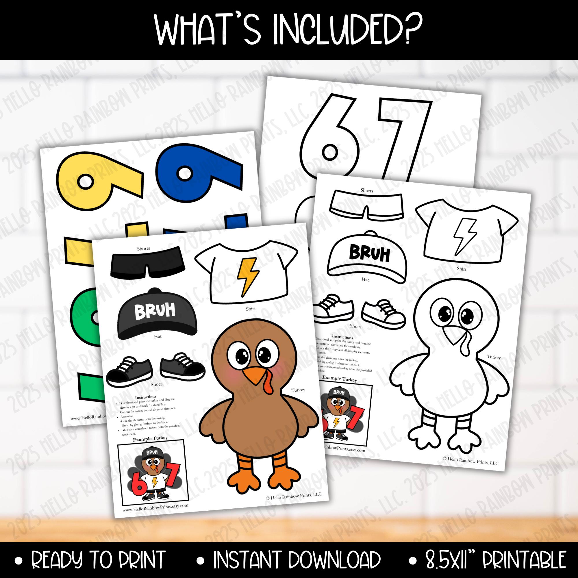 67 Bruh Six Seven Turkey Disguise Costume Craft Kit, Boys Thanksgiving ...