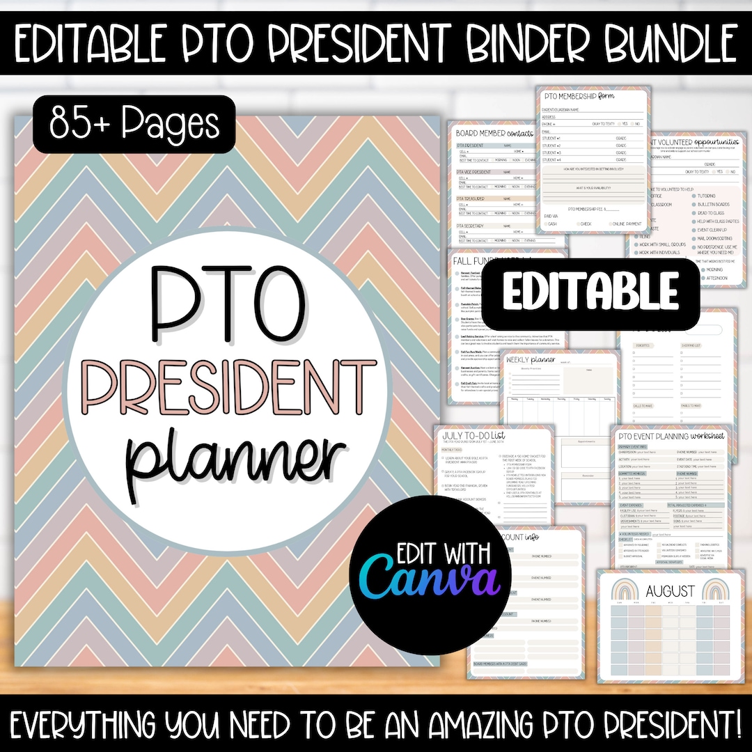 EDITABLE PTO President Leader Binder Template Bundle, PTO Membership ...