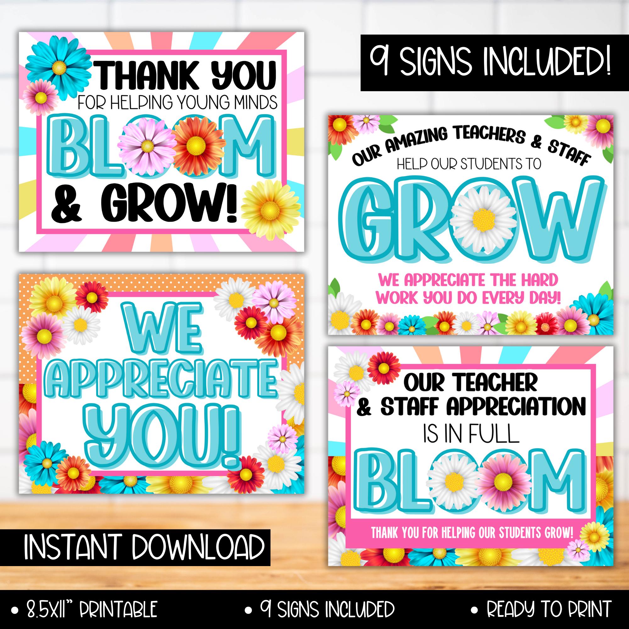 Bloom Flower Teacher Appreciation Week Theme Poster Sign Bundle, Floral ...