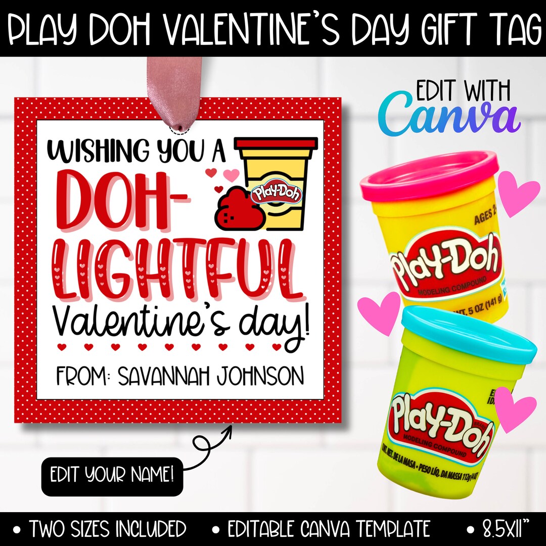 Valentine's Day Play-doh Treat Goodie Bags Tag, Red Pink Boys Girls Non ...