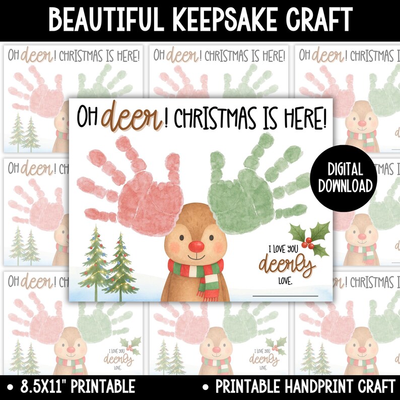 Christmas Reindeer Handprint Craft Printable, Holiday Deer Hand Art ...