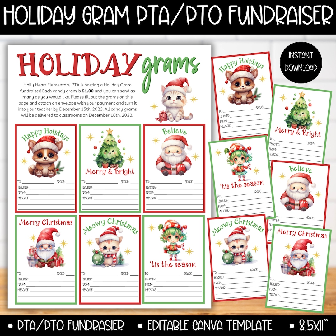 PTA PTO Christmas Holiday Gram Fundraiser Flyer Template, Winter School ...