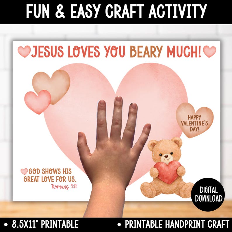Jesus Loves You Beary Much Handprint Craft, Christian Valentine Teddy ...