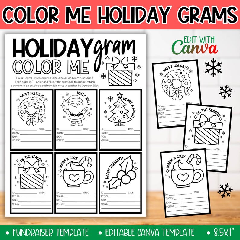 Holiday Christmas Candy Grams Fundraiser Flyer Template, Black White ...