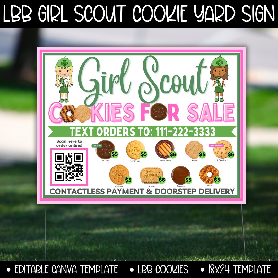 2024 LBB Girl Scout Cookie Yard Sign Editable Canva Template, LBB Girl ...