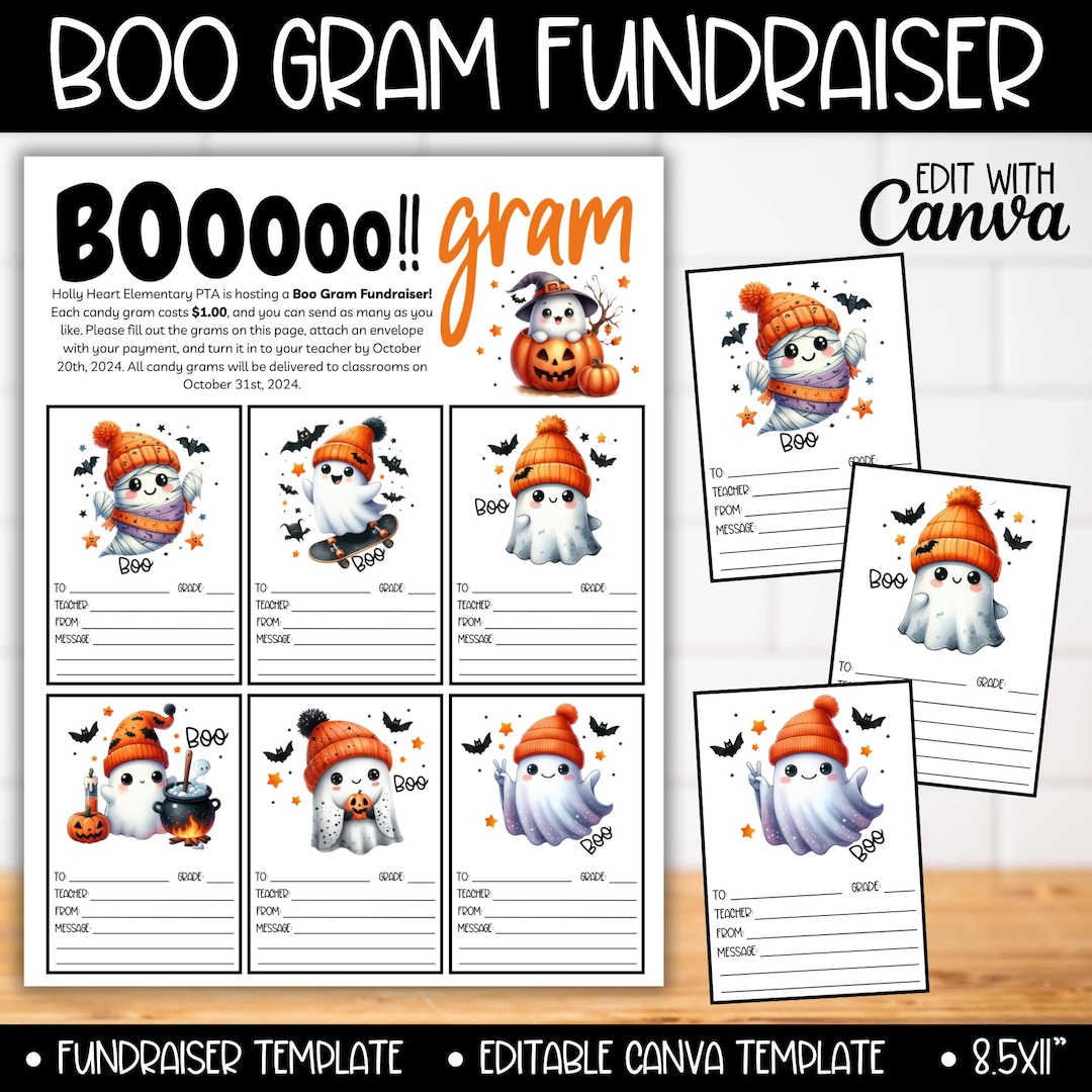 PTA PTO Halloween Boo Gram Fundraiser Flyer Canva Template, Boo Grams ...