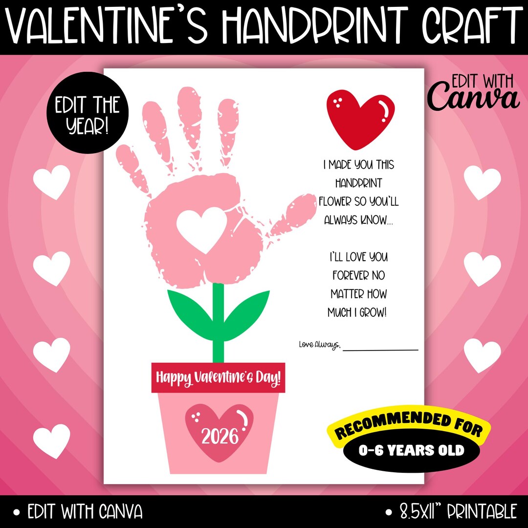 Valentine's Day Handprint Art Craft Template, Kids Valentine Activity ...
