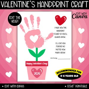 Valentine's Day Handprint Art Craft Template, Kids Valentine Activity ...