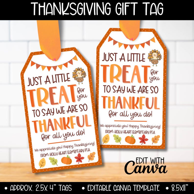 Thanksgiving Gift Tags Template, Editable Thankful for You Treat Tag ...