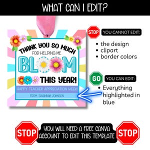 Flower Garden Teacher Staff Appreciation Week Editable Gift Tag ...