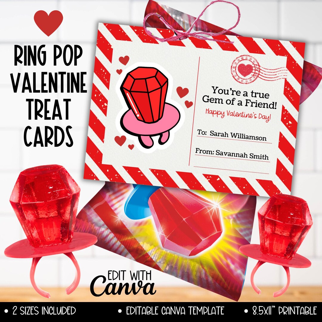 Valentine's Day Ring Pop Tags Card, Valentine Ringpop Candy Grams ...
