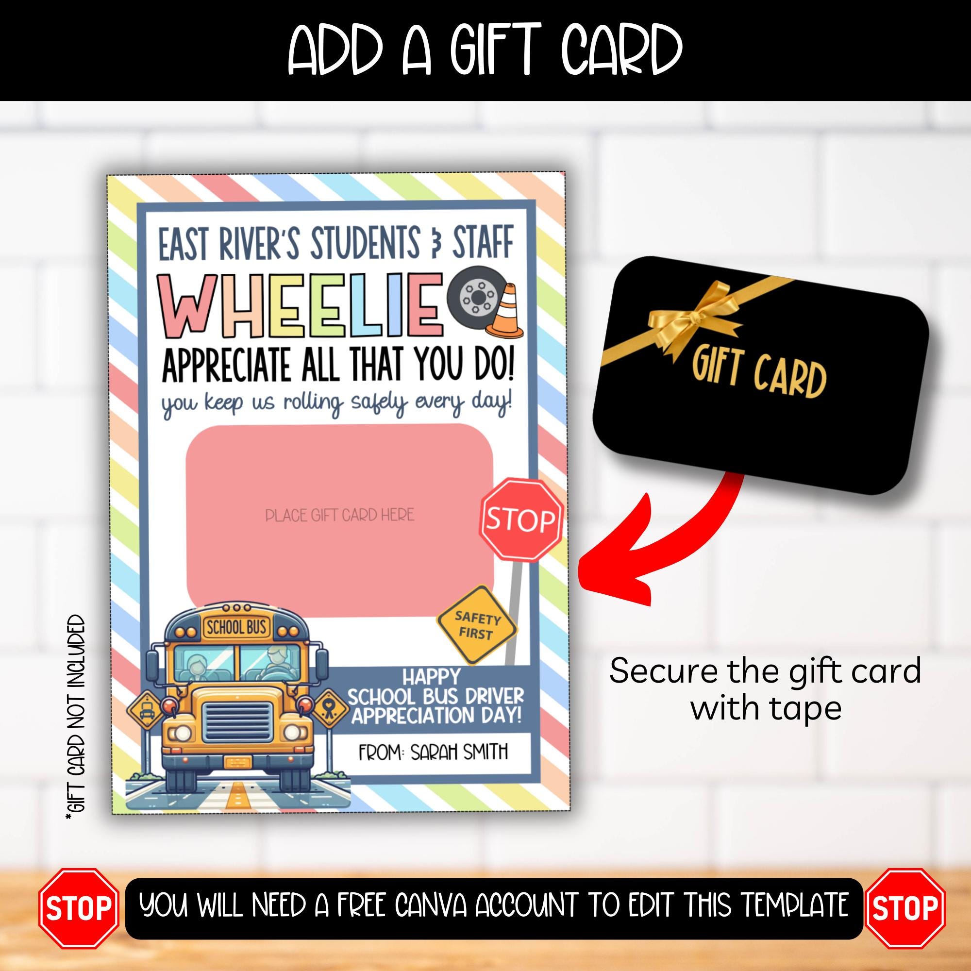 School Bus Driver Appreciation Day Customized Gift Card Holder Template ...