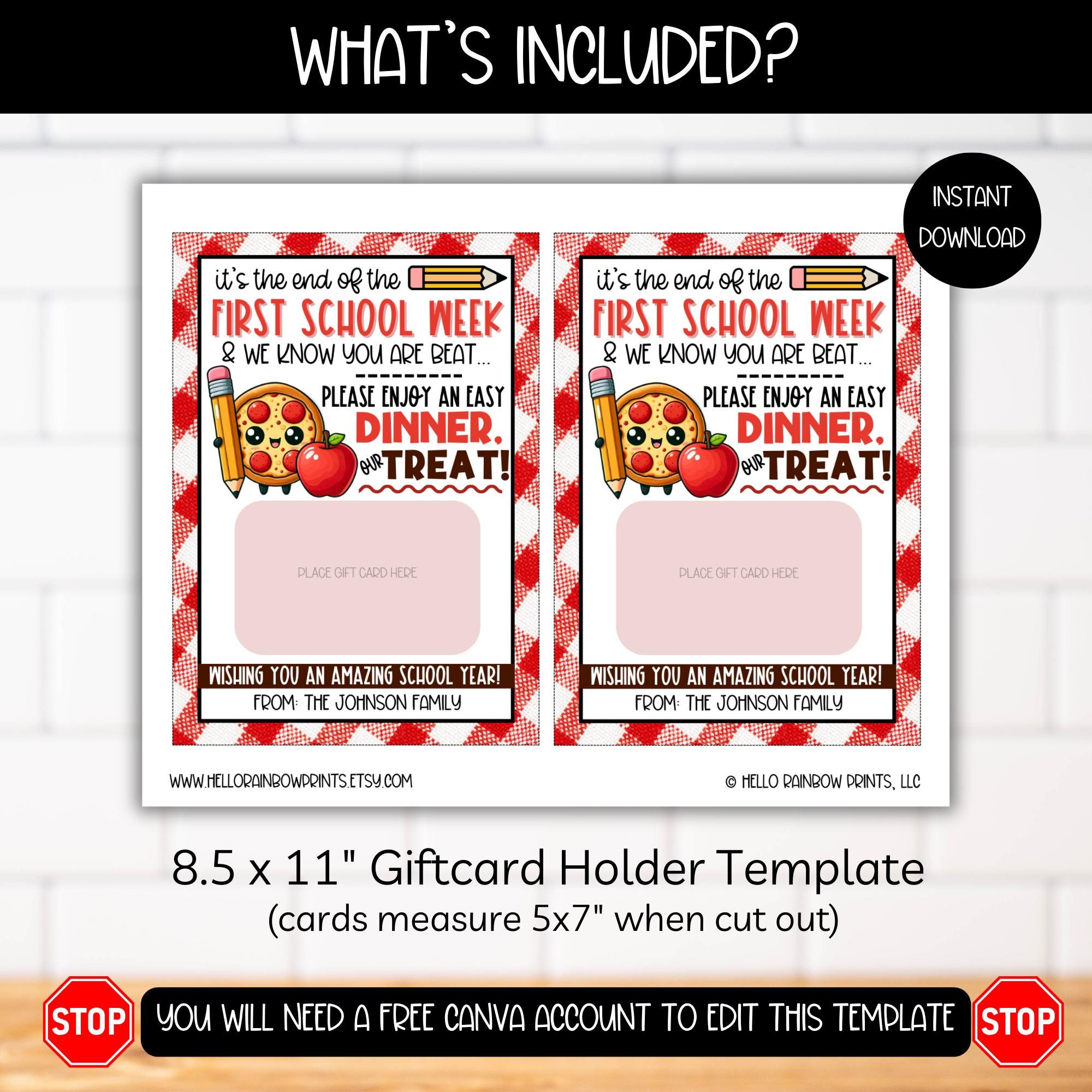 Teacher Dinner on Us Pizza Gift Card Holder, First Day School Dinner ...