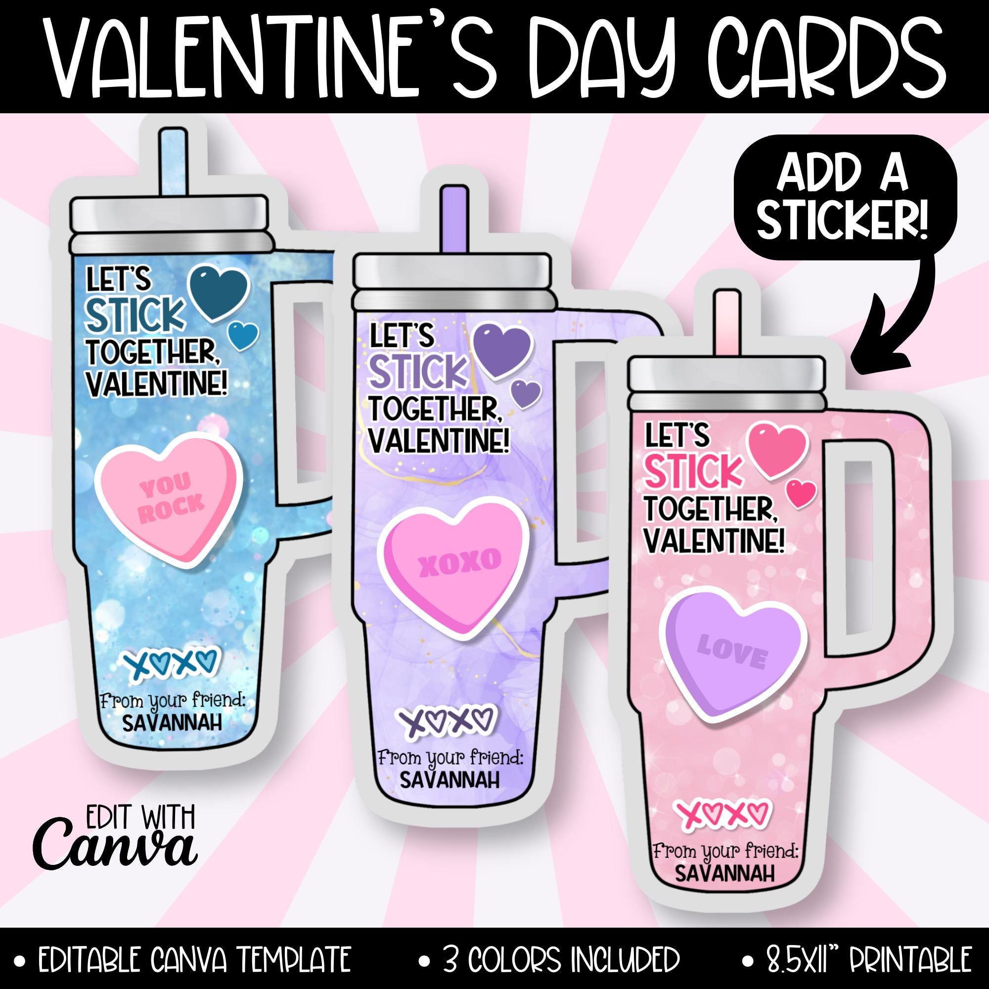 Stanley Sticker Valentine's Day Cards Bundle, Glitter Water Bottle Teen ...