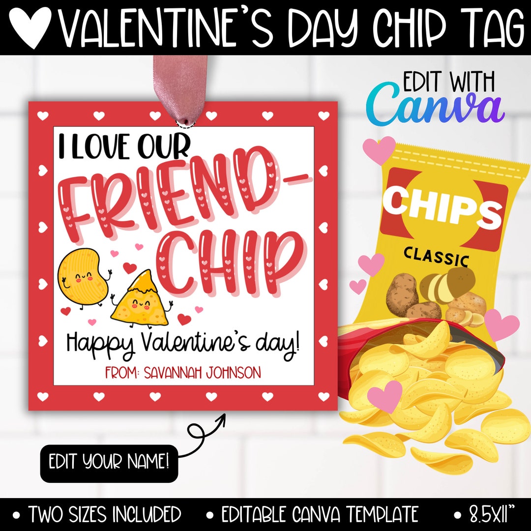 Valentine's Day Friend Chip Treat Goody Bag Tag Card Label, Red Boys ...
