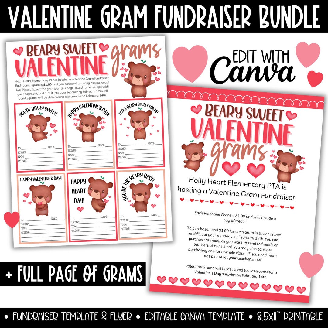Valentine's Day Bear Candy Gram Lollipop Tag Holder, Printable PTA PTO ...