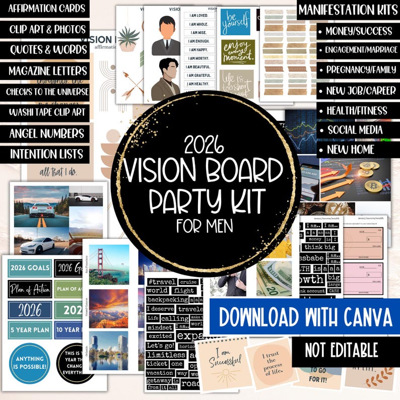 2026 Vision Board for Men Printable, Manifest New Year Goal Setting ...