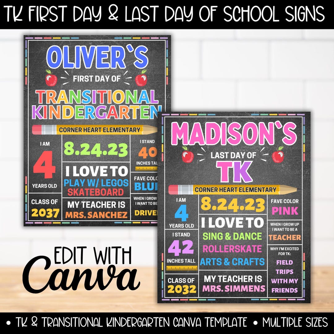 Editable First Day of TK Sign Bundle, Back to School TK Chalkboard ...