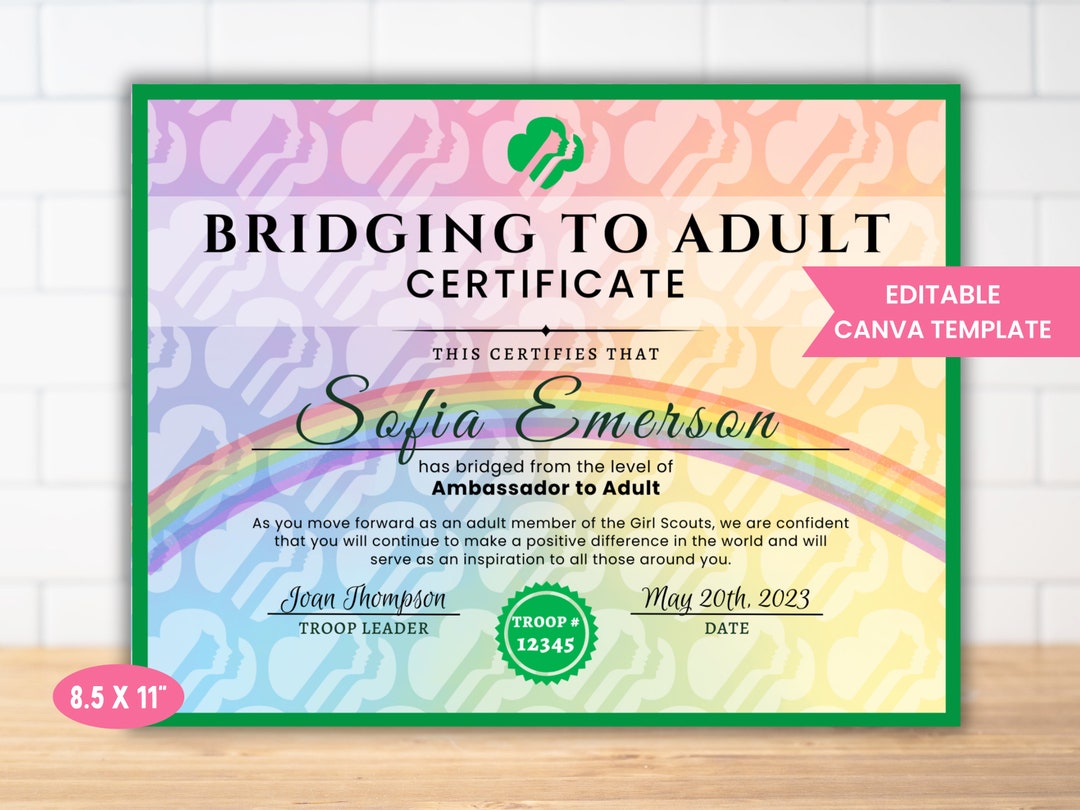 Bridge to Adult Certificate Template Girl Scout Bridging Ceremony Girl ...