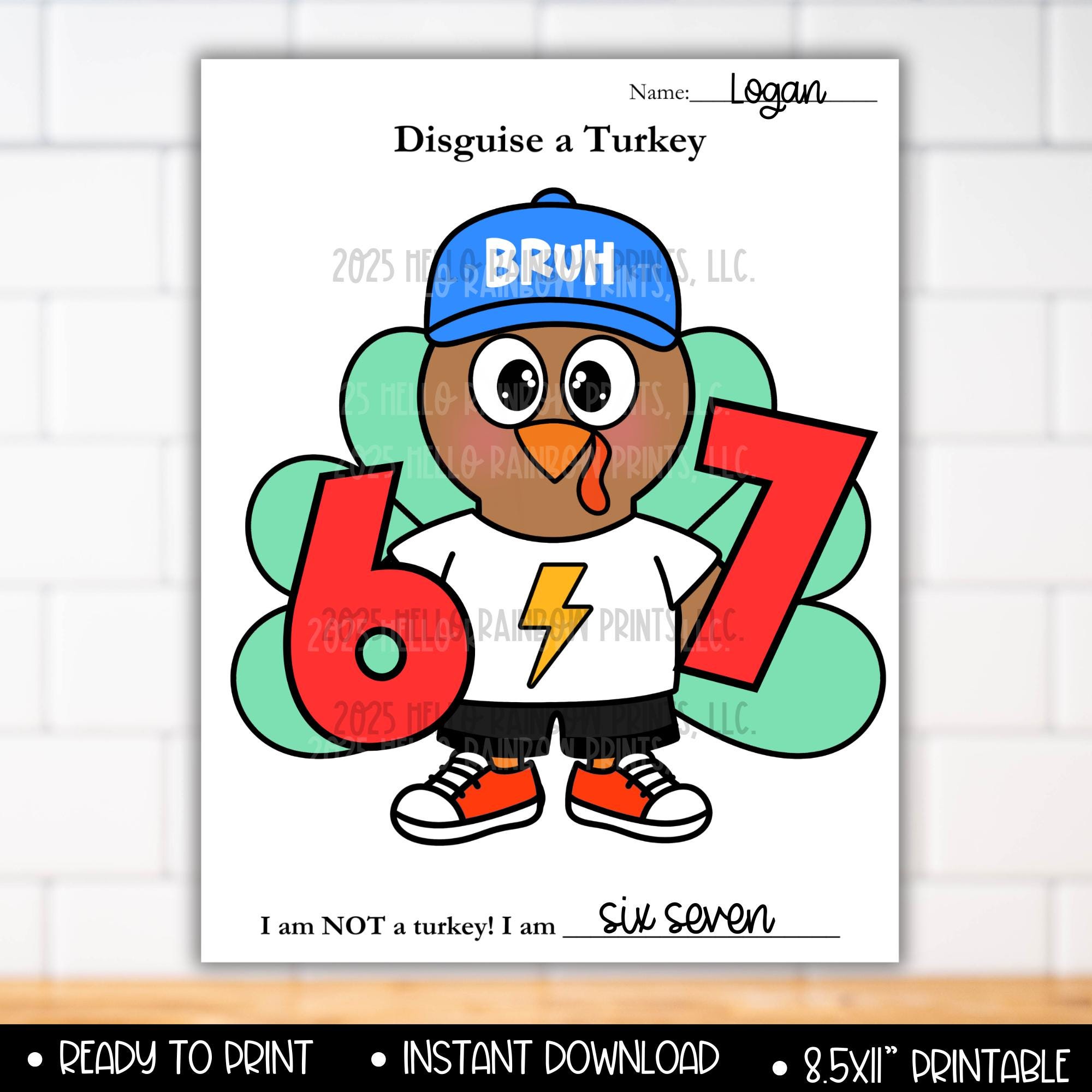 67 Bruh Six Seven Turkey Disguise Costume Craft Kit, Boys Thanksgiving ...